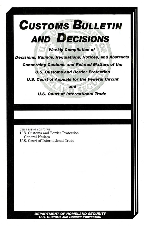 Vol 60 No 30; Customs Bulletin And Decisions | U.S. Government Bookstore